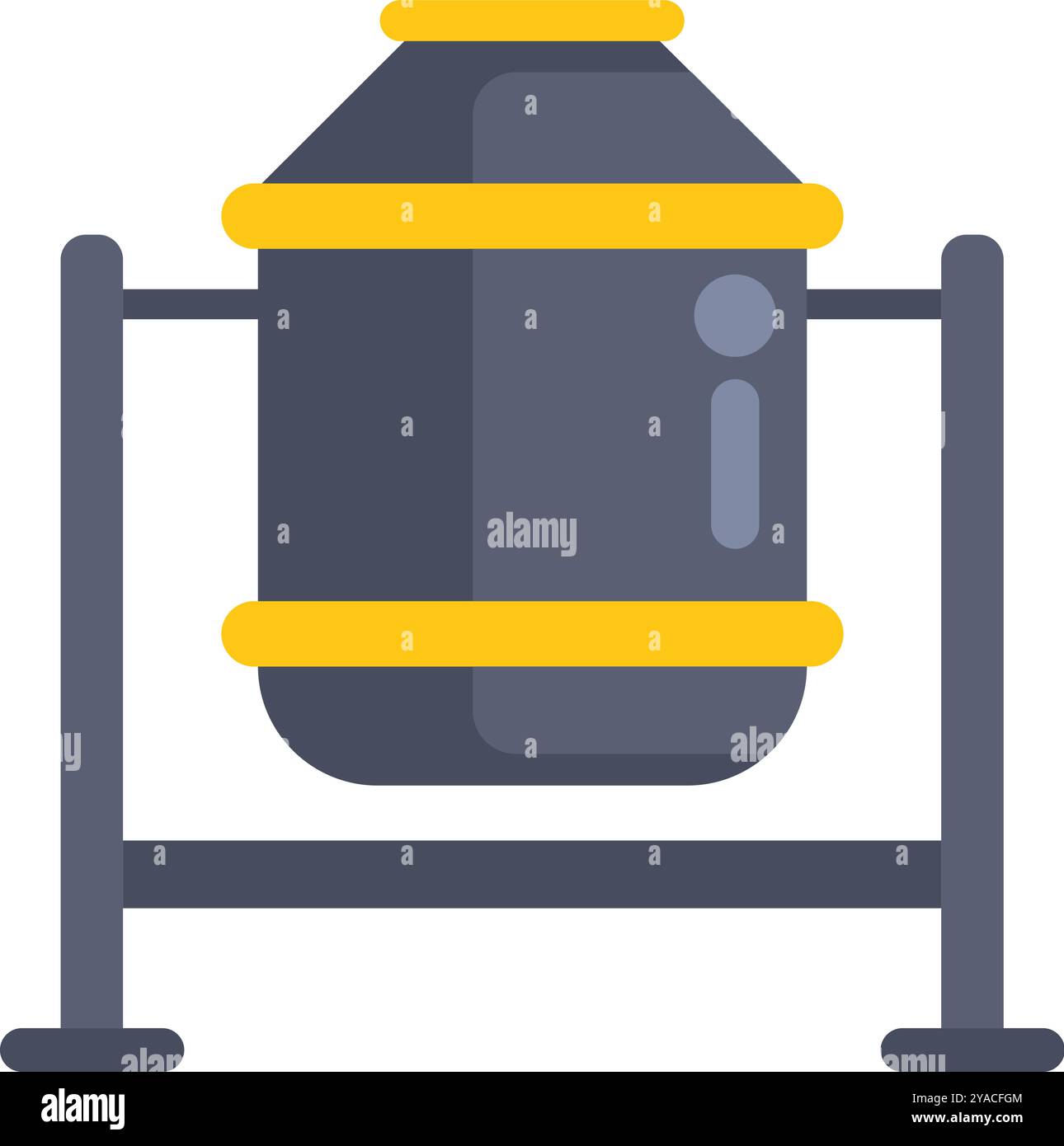 Concrete mixer standing on a metal support frame mixing cement for ...