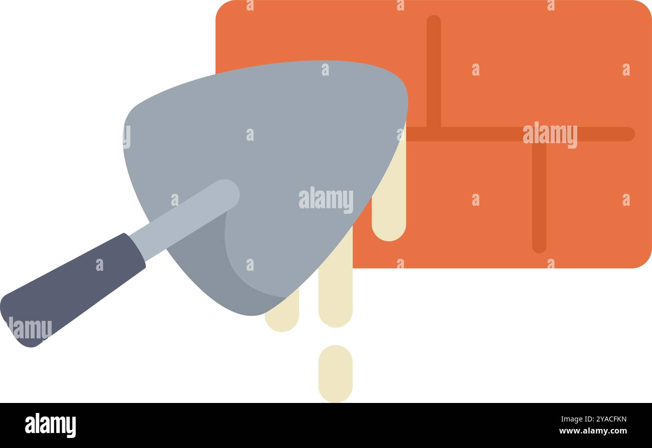 This vector illustration features a trowel applying cement to a brick ...