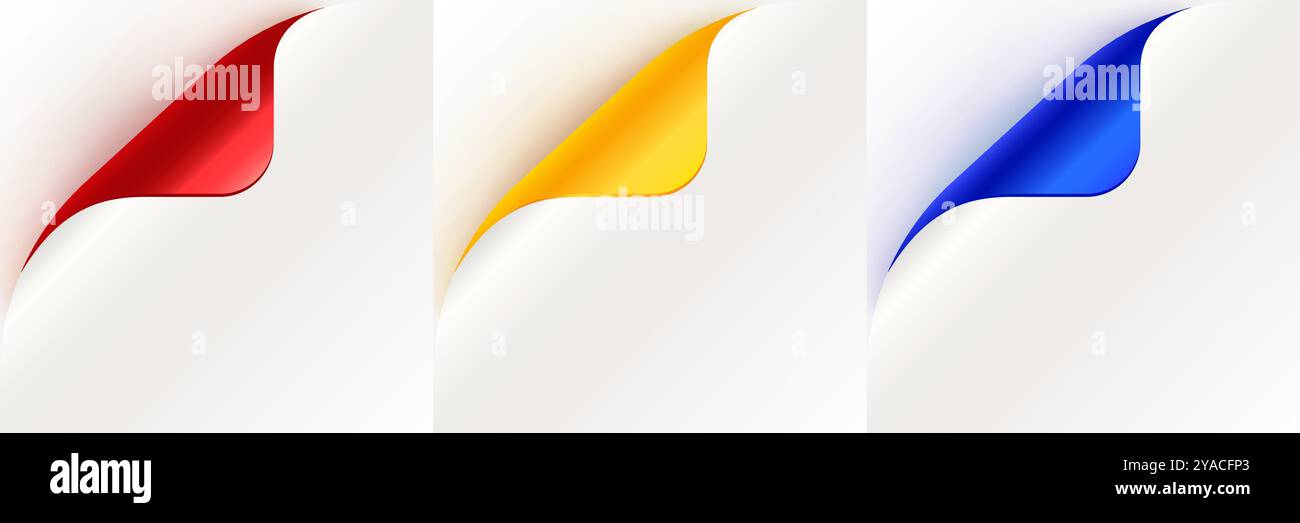 Curled up page corner, new design announce message. Rolled paper ...