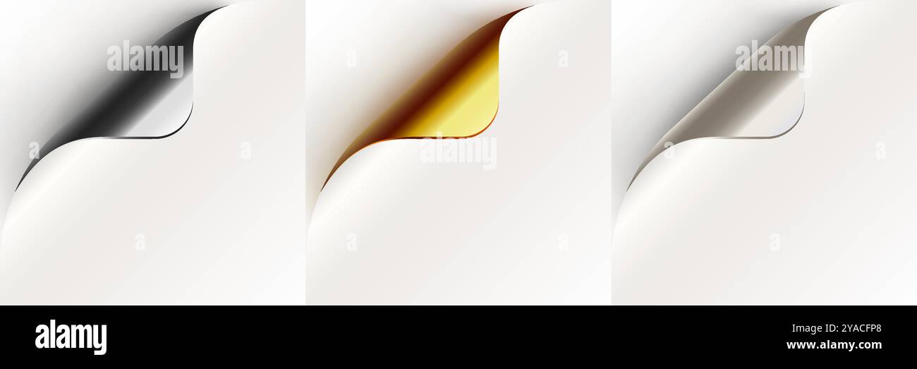 Curled up page corner, new design announce message. Rolled paper ...