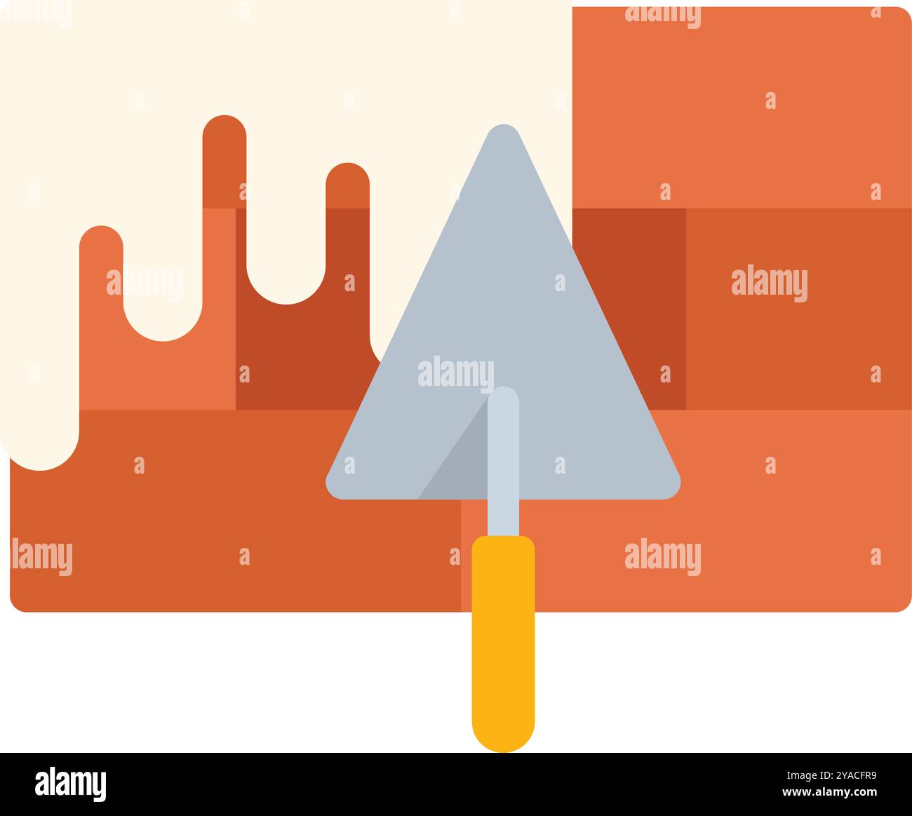 Construction tool trowel applying cement plaster on brick wall ...