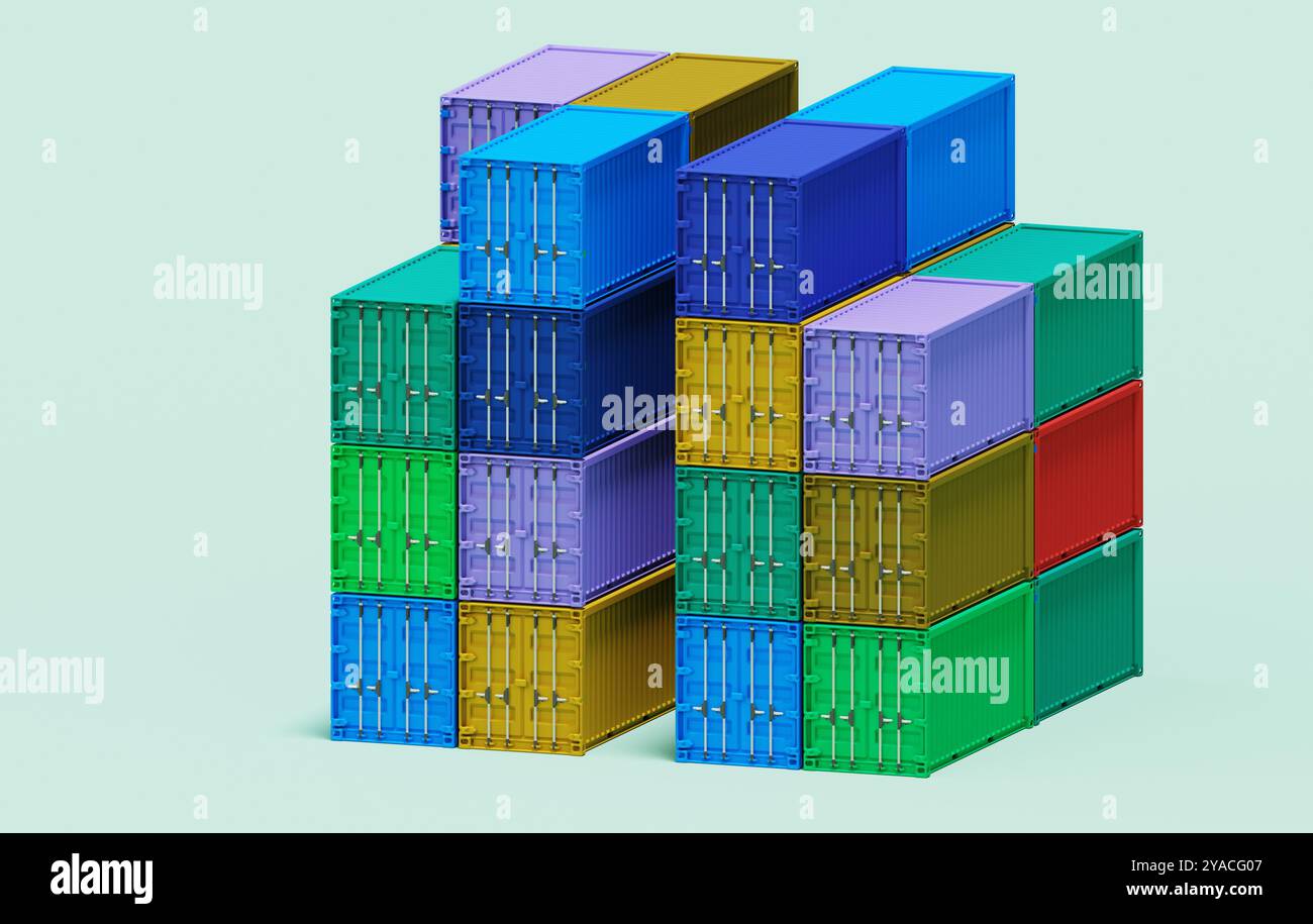 Two neatly stacked rows of cargo containers with a clear space for walking between them Stock ...