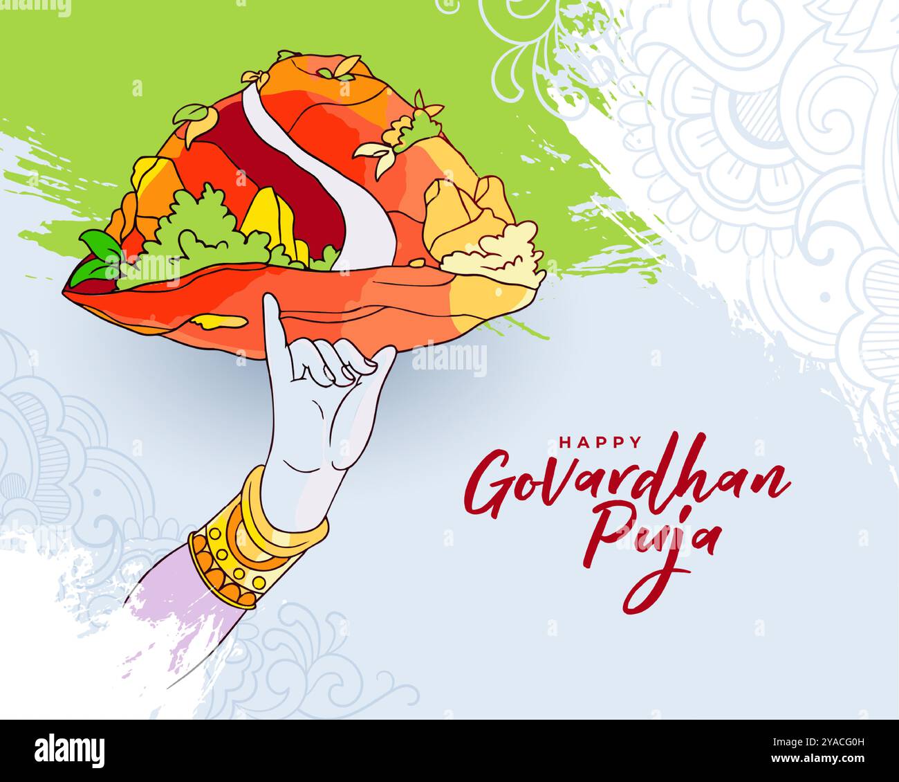 lovely govardhan puja greeting background for lord krishna worship ...