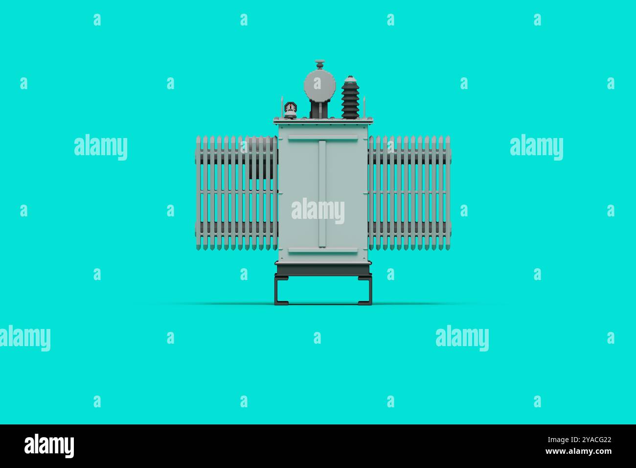 3D rendering of an industrial electric power transformer isolated on a ...