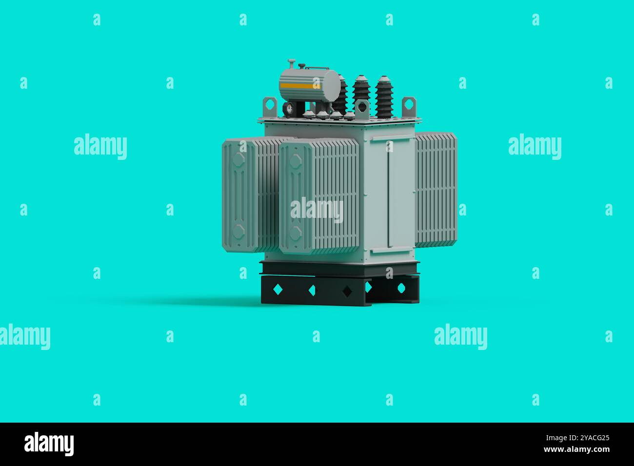Isometric 3D rendering of an industrial electric power transformer ...