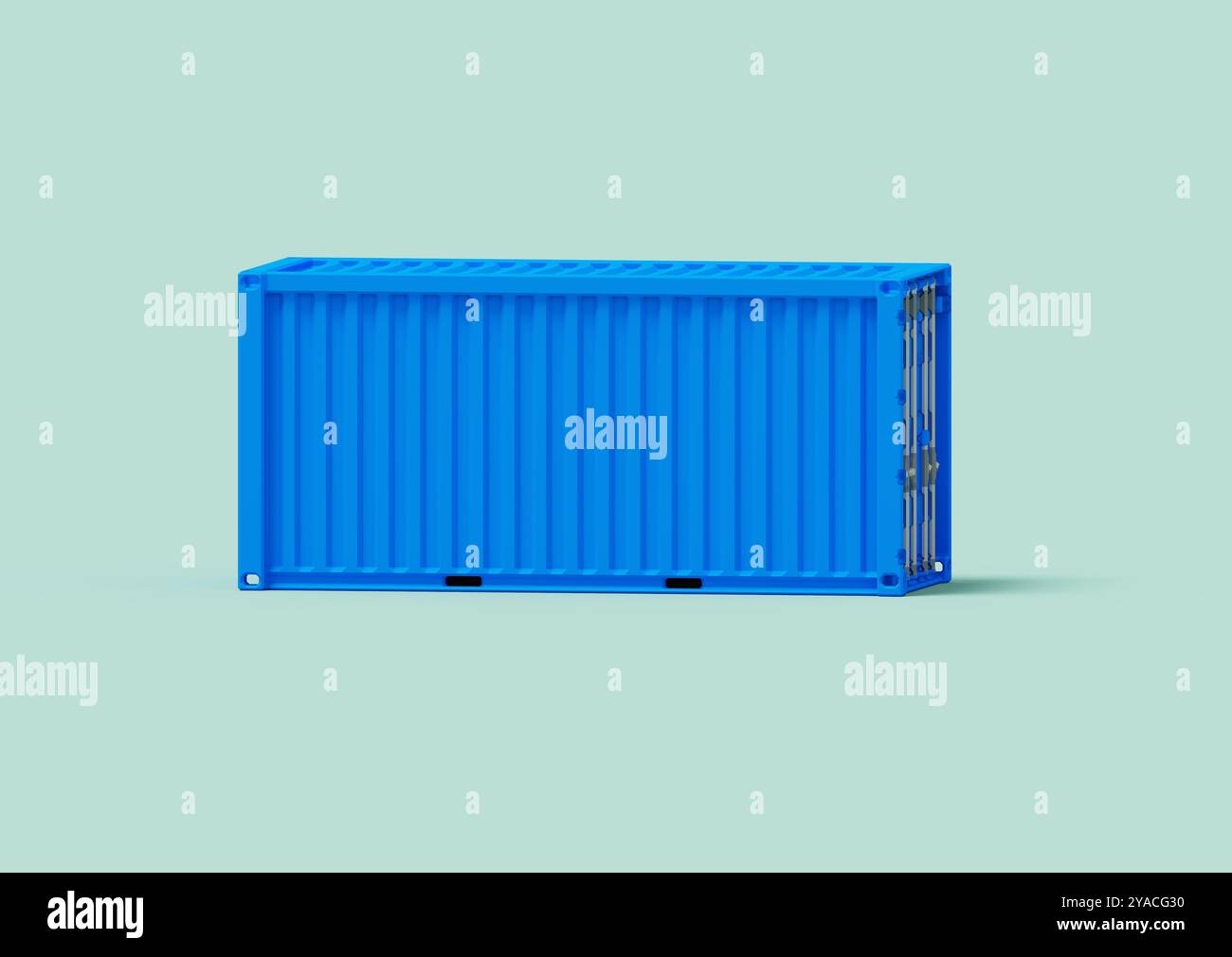 A pristine, blue maritime cargo container, isolated on a white ...