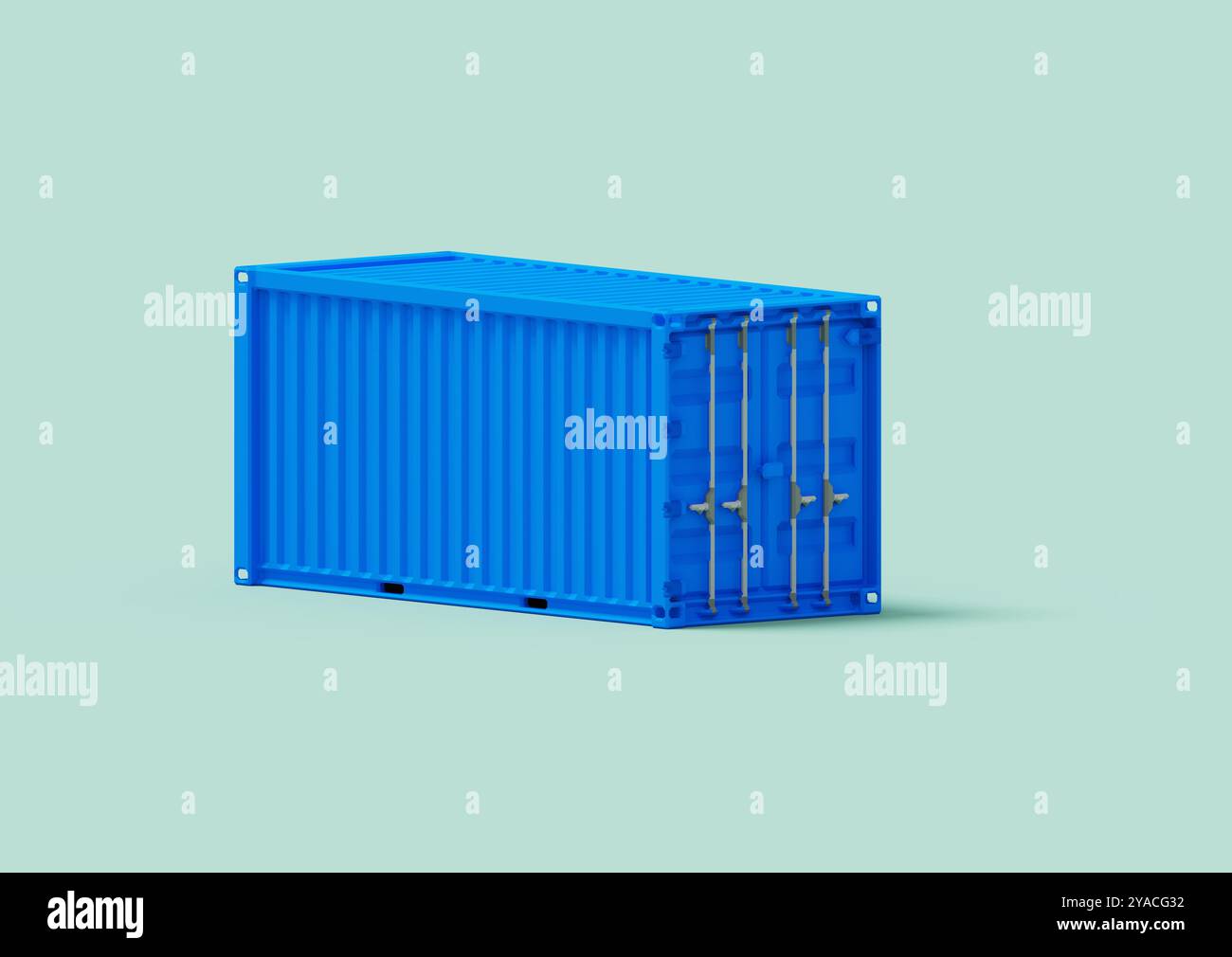 A pristine, blue maritime cargo container is shown in isometric ...