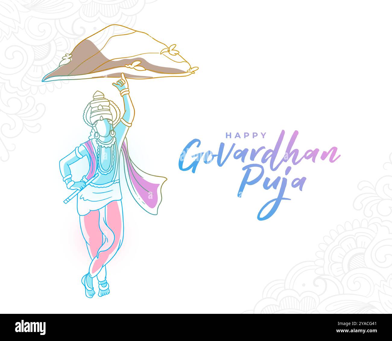 hand drawn govardhan puja event background for krishna blessing vector ...