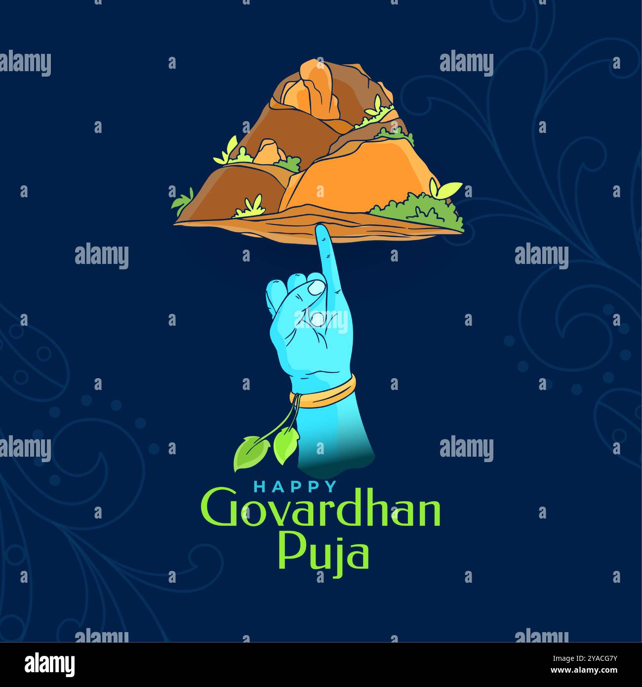happy govardhan puja wishes card for lord krishna blessing vector Stock ...