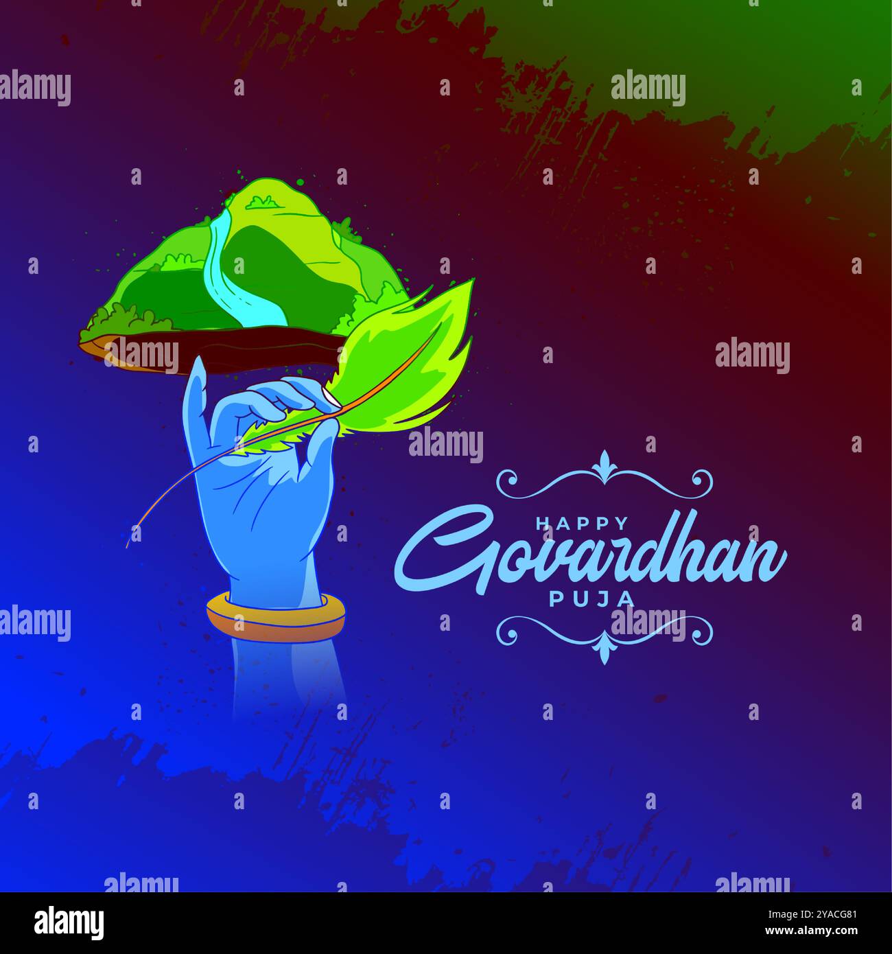 lovely govardhan puja wishes background with krishna hand lifting ...