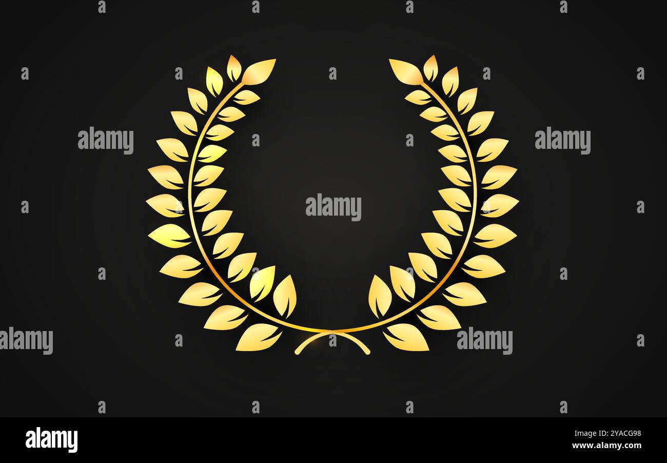 Realistic golden laurel wreaths on black background. Award, achievement, victory, winner, cinema ...
