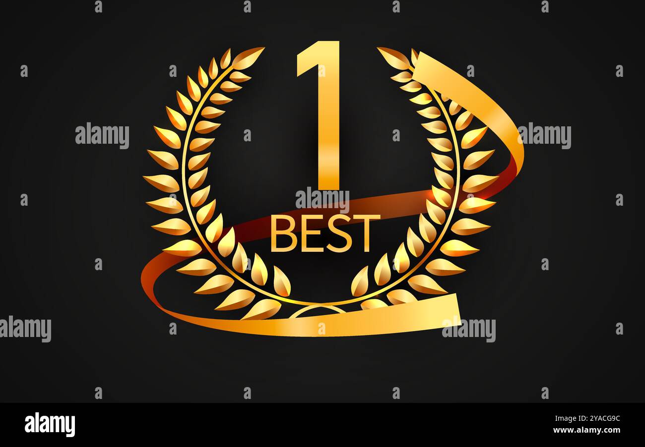 Realistic golden laurel wreaths on black background. Award, achievement, victory, winner, cinema ...
