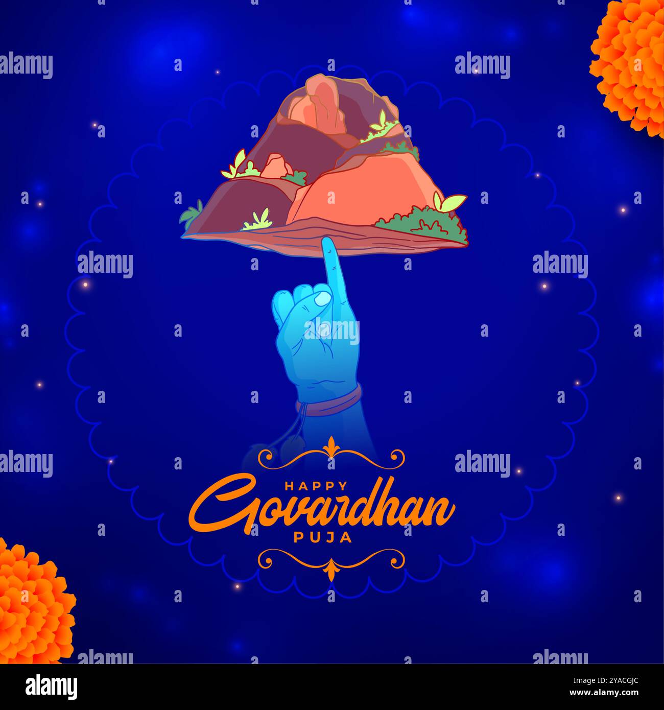 traditional happy govardhan puja religious background with marigold ...