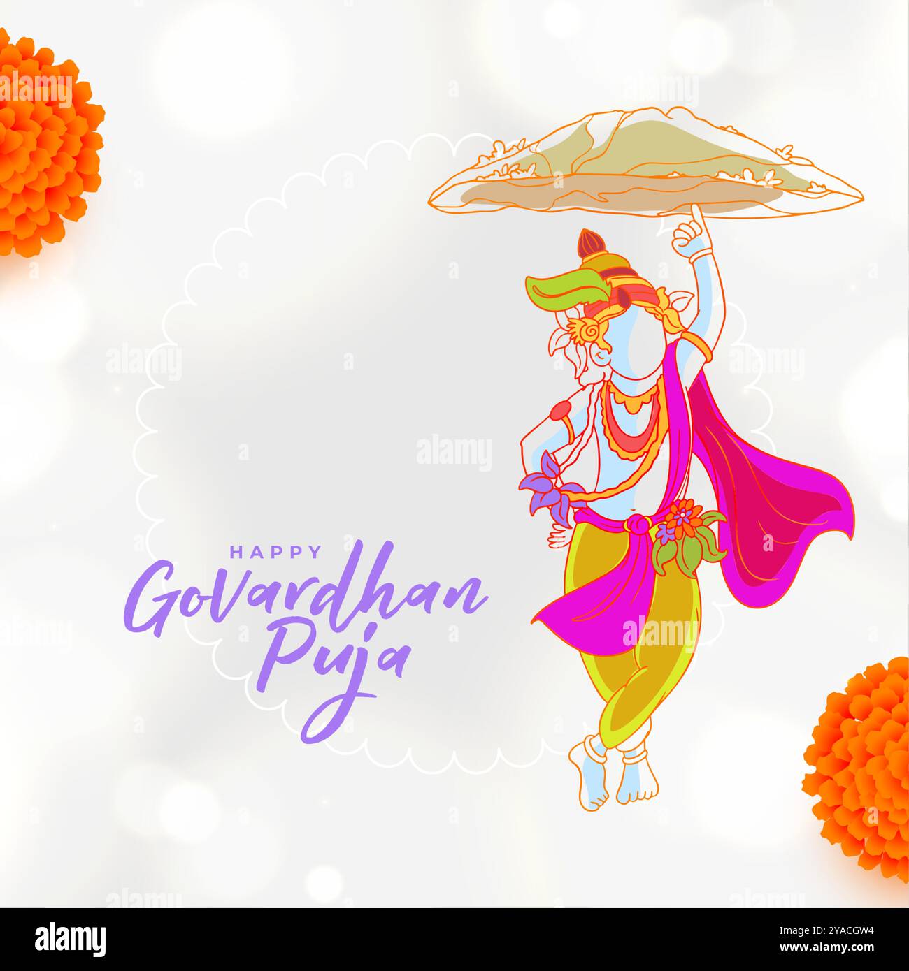 hindu religious govardhan puja background with flower decoration vector ...