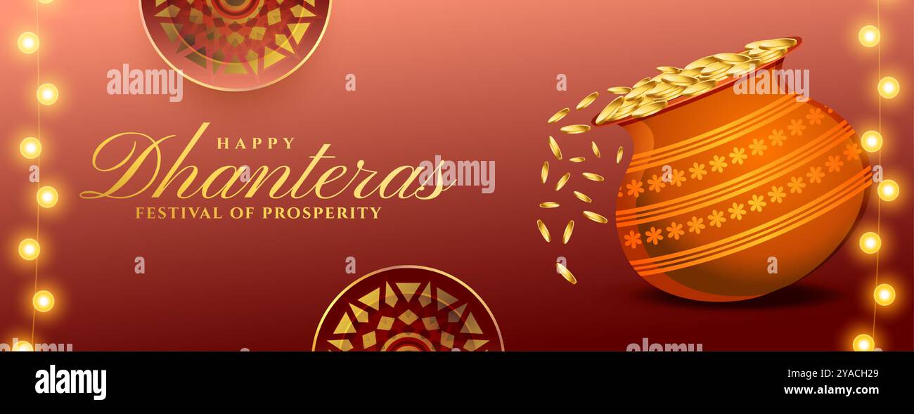happy dhanteras event banner celebrate for prosperity and wealth vector ...