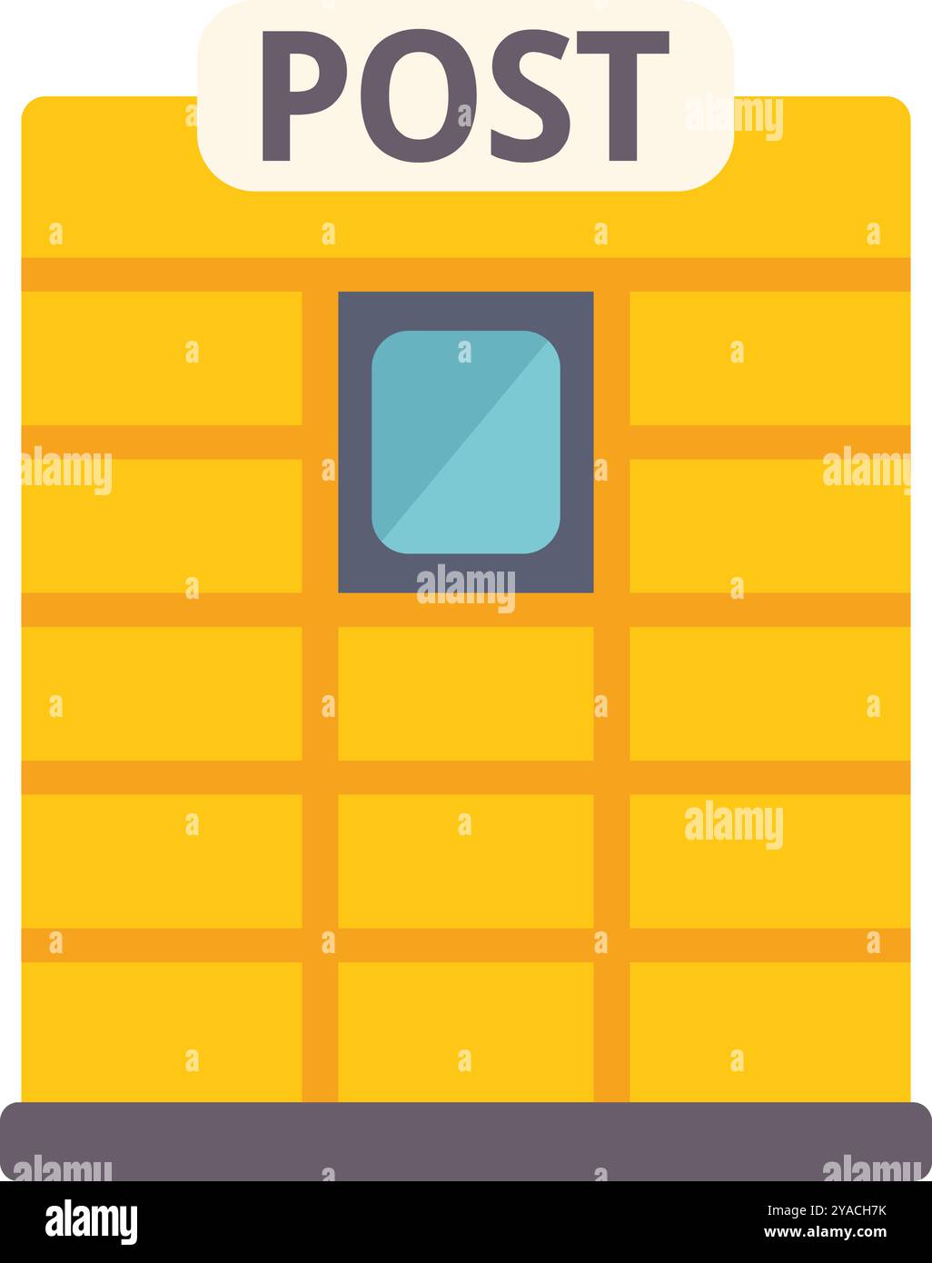This vector illustration features a series of yellow post office boxes ...