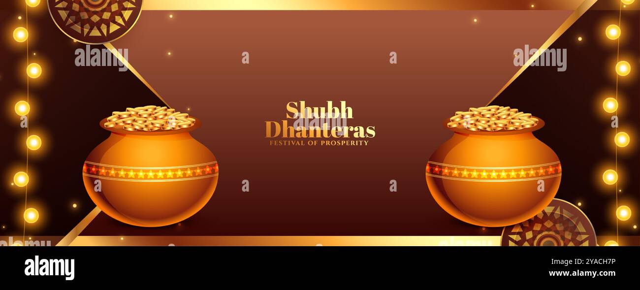 decorative shubh dhanteras greeting banner pray for blessings and ...