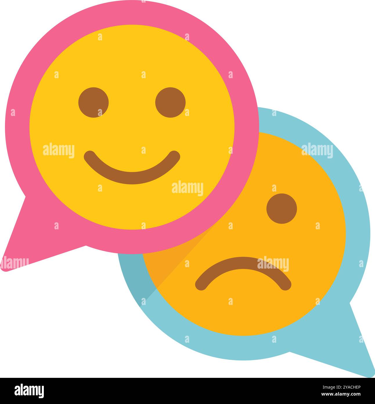Speech bubbles showing happy and sad faces representing positive and ...