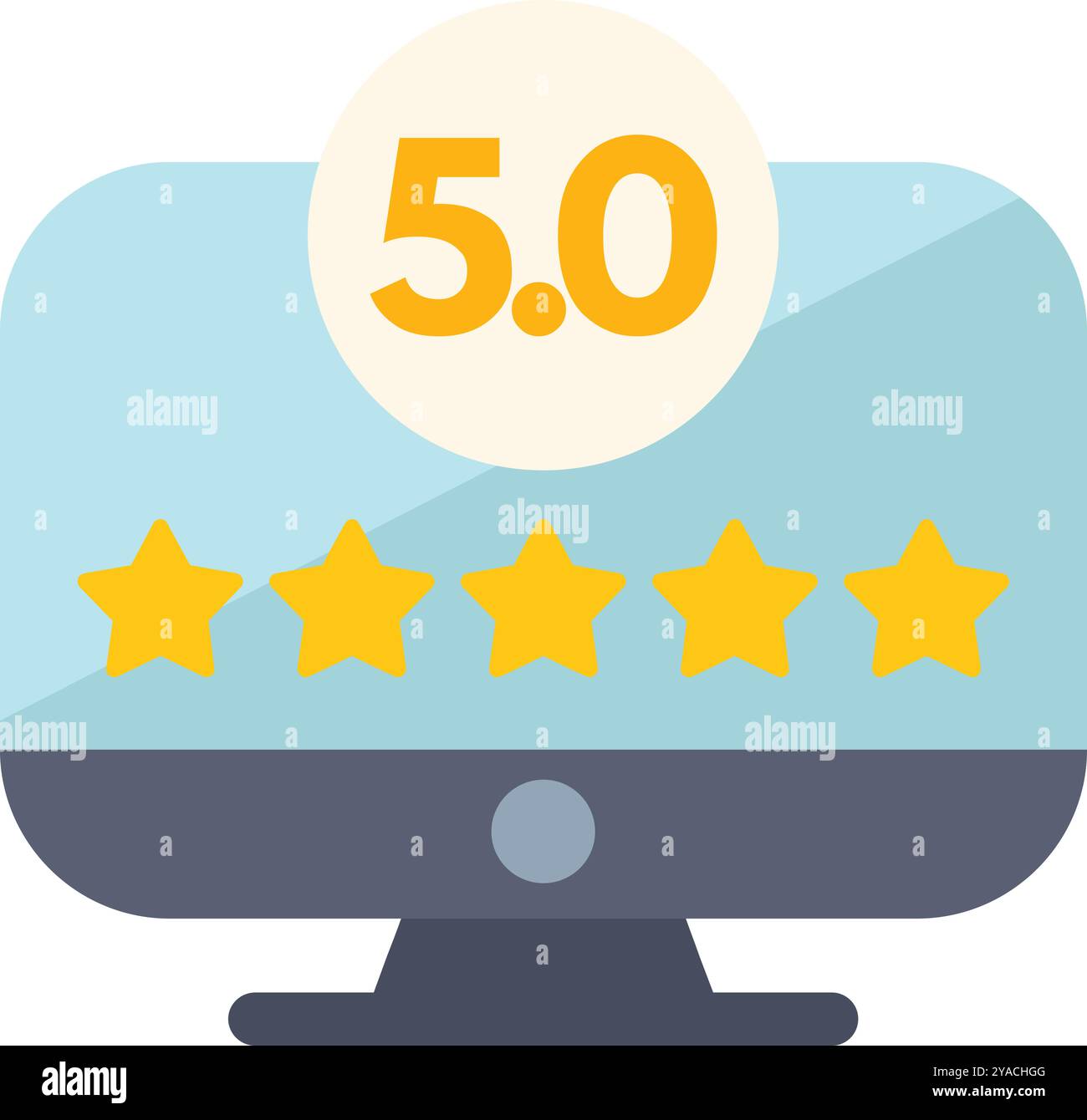 Desktop computer displaying five yellow stars rating and number 5.0 ...
