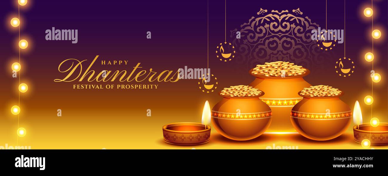 decorative happy dhanteras celebration banner pray for wealth and ...
