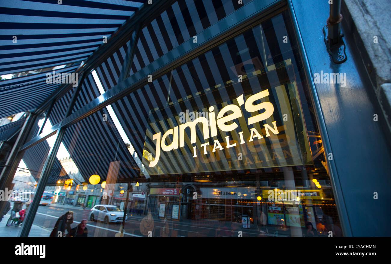 Sign for Jamies Italian restaurant, the former business of chef Jamie ...