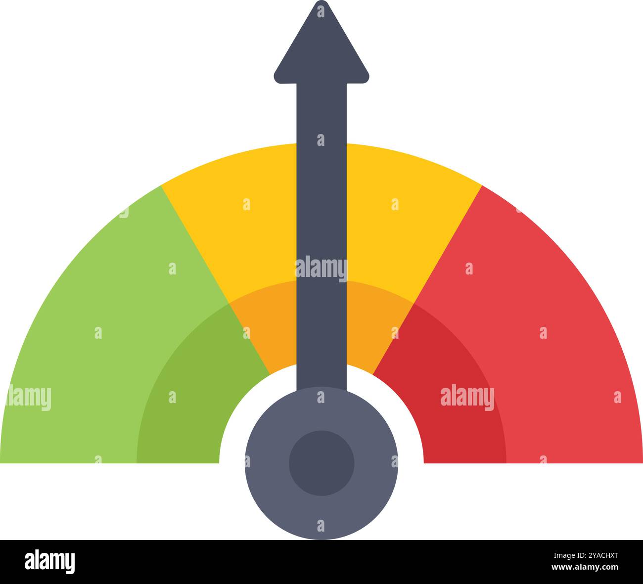 Speedometer with arrow pointing high indicating successful performance ...