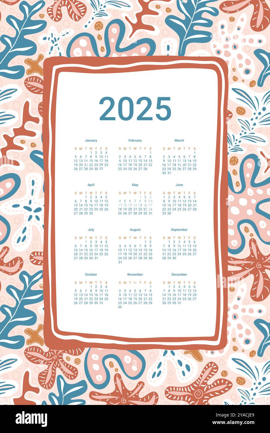 2025 Calendar. Vertical banner template with frame and abstract print ...