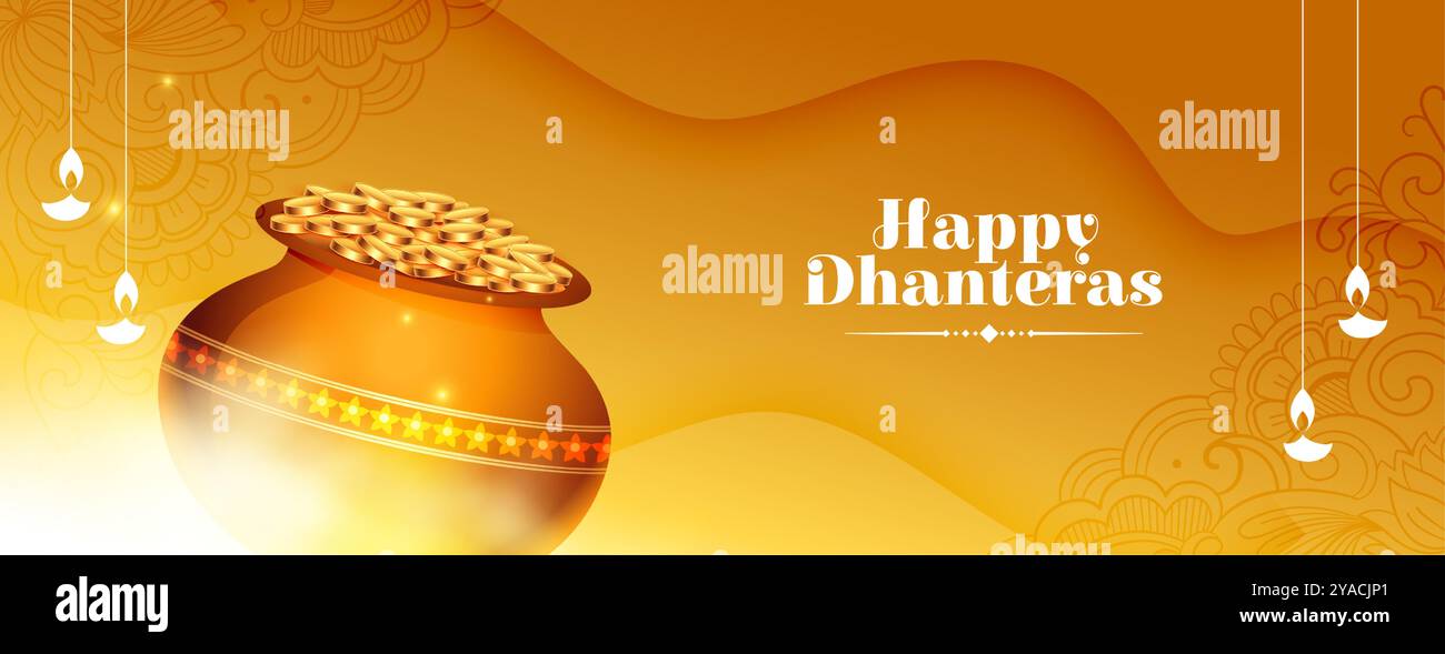 happy dhanteras spiritual banner welcoming wealth and prosperity vector ...