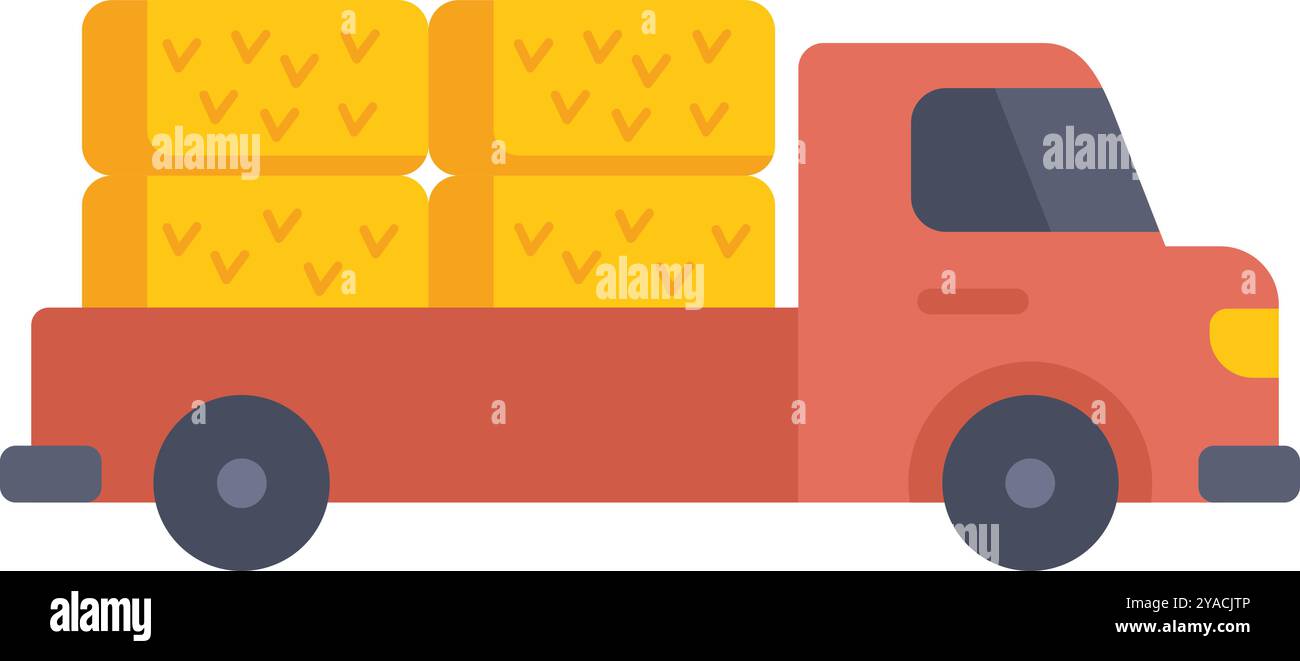 Simple vector illustration of a red pickup truck carrying hay bales, in ...