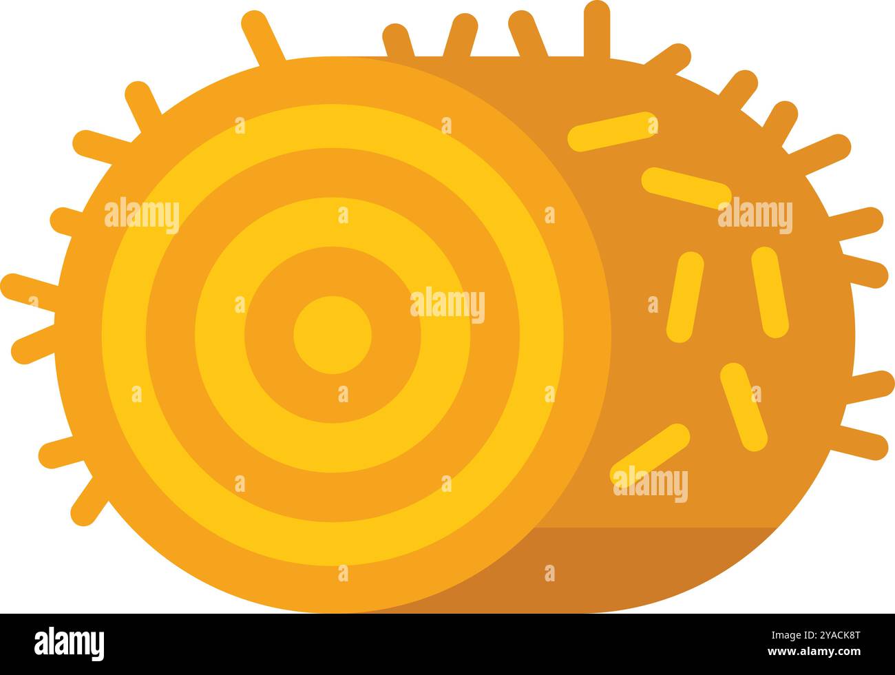 Round hay bale lying on the ground with visible spiky texture and ...