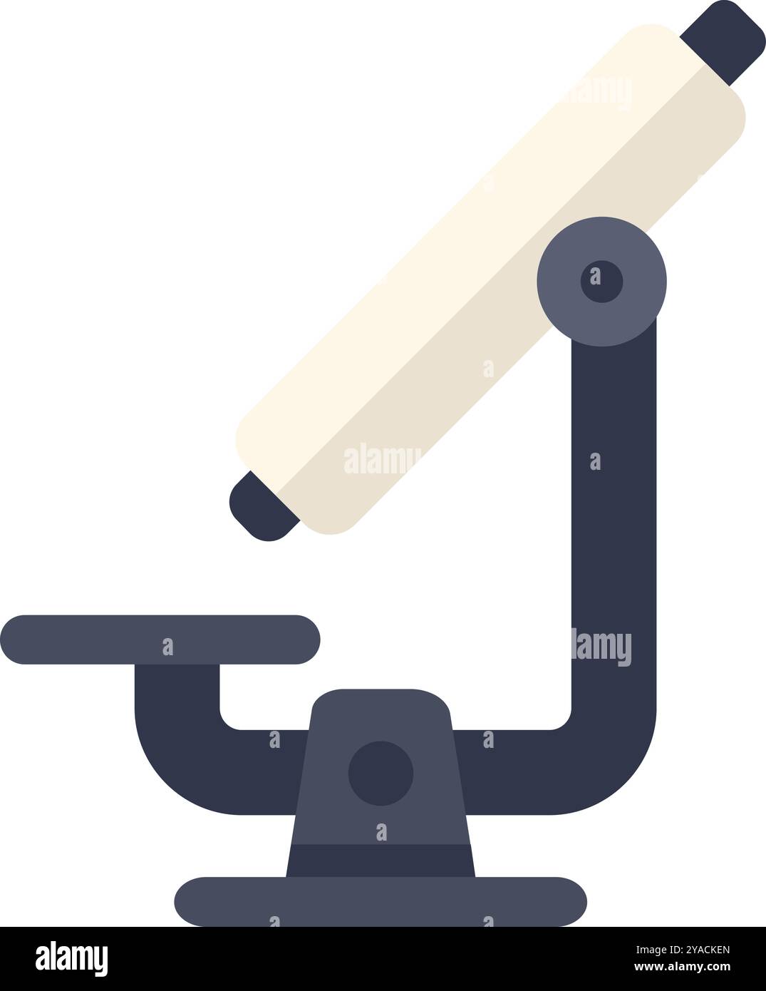 Simple cartoon microscope standing on a white background, enlarging ...