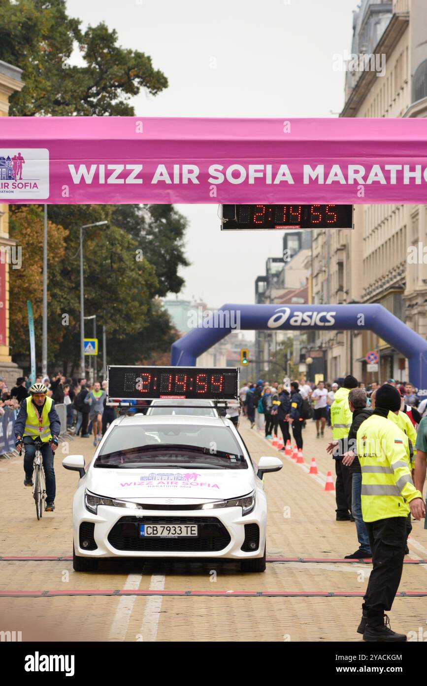 Sofia, Bulgaria. 13 October 2024. Finish line for the annual marathon ...