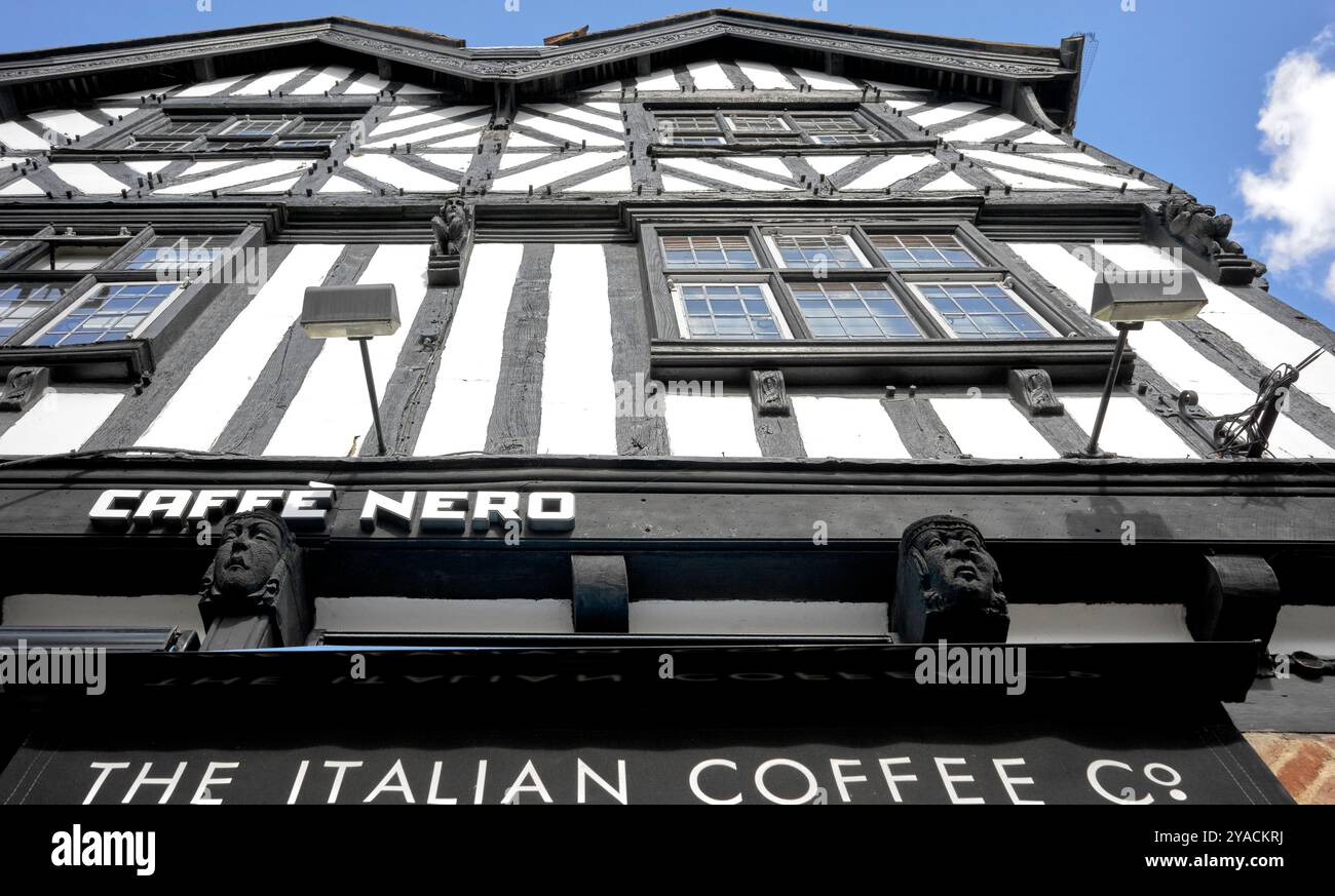 Caffe Nero logo and sign, black and white building,half timbered ...
