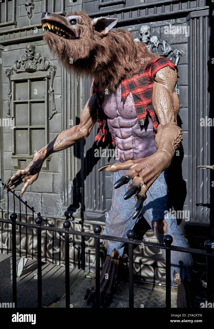 Werewolf statue at a fairground house of terror. England UK Stock Photo ...