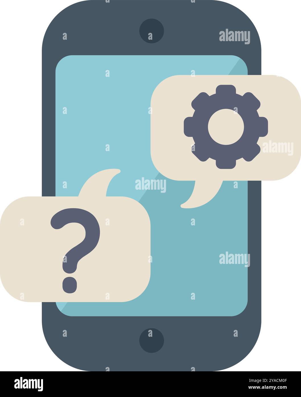 Mobile phone displaying speech bubbles, one with a question mark and ...