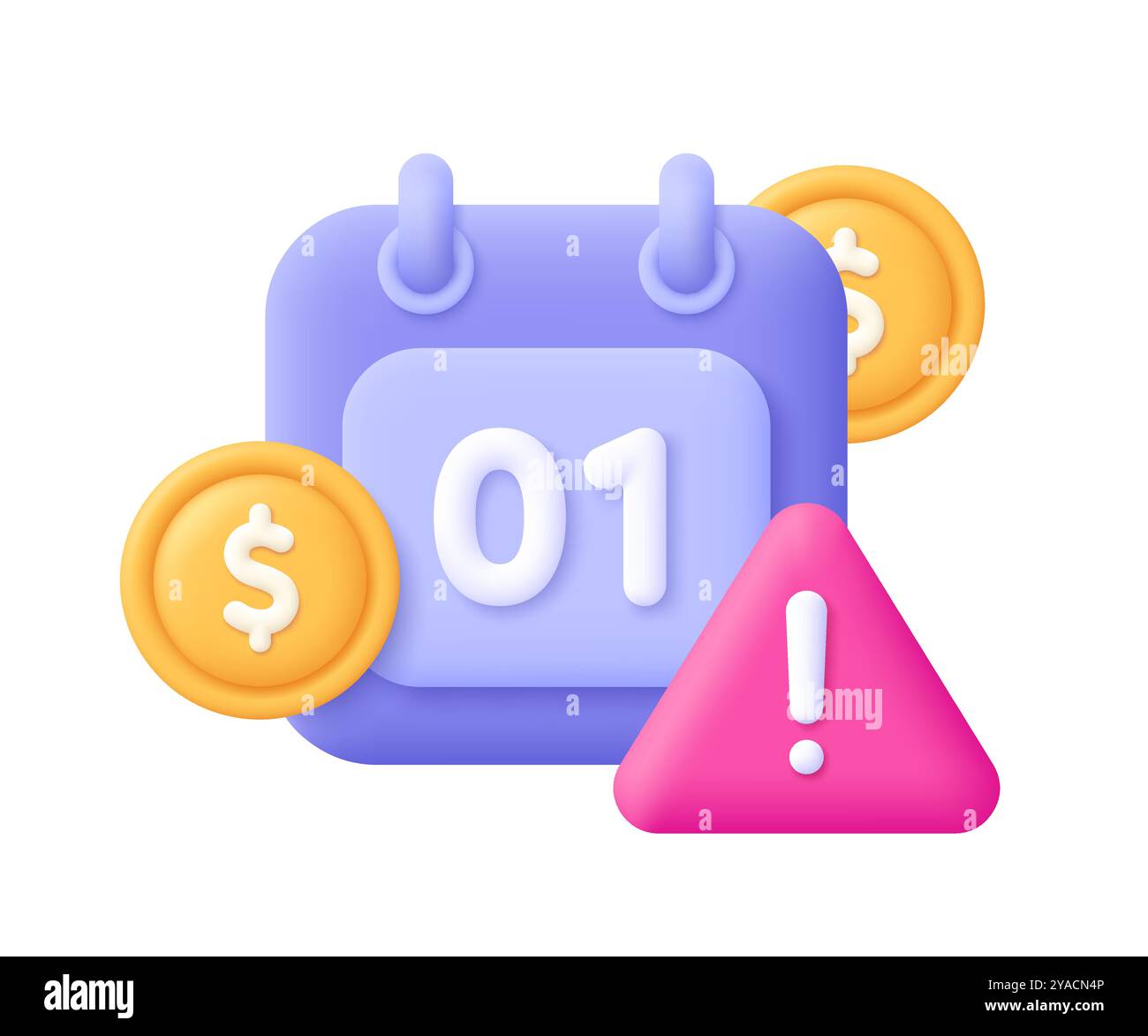 Calendar with coins and warning symbol, triangle with exclamation point ...