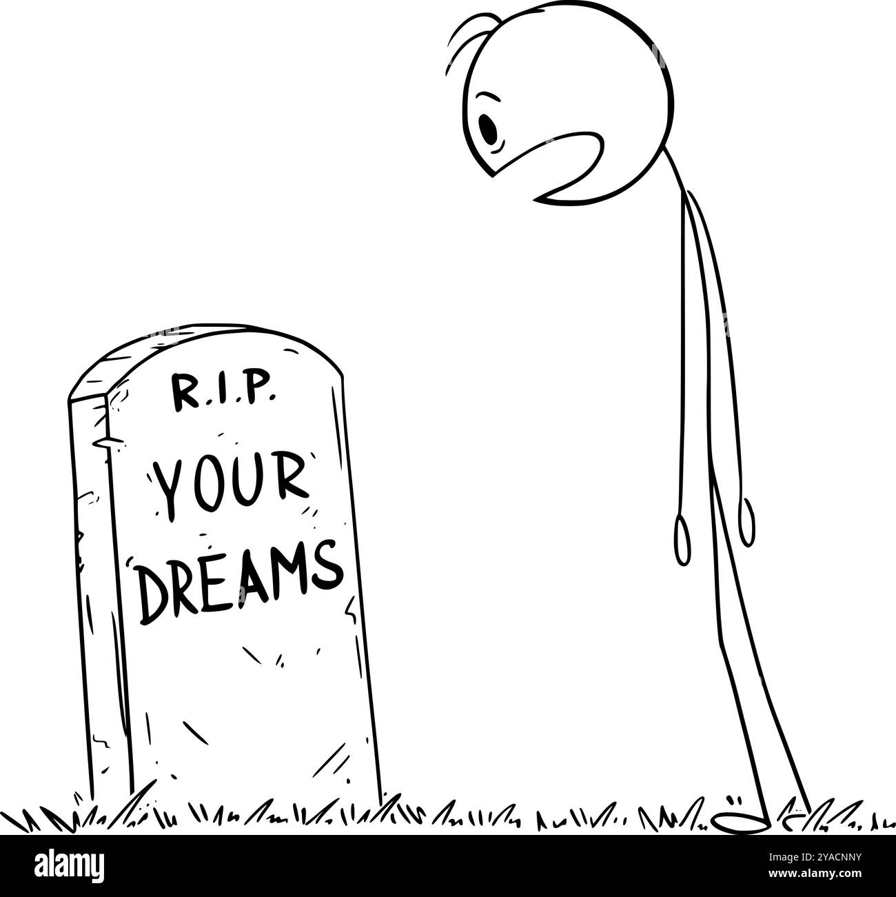 Shocked person looking at grave of his dreams , vector cartoon stick ...