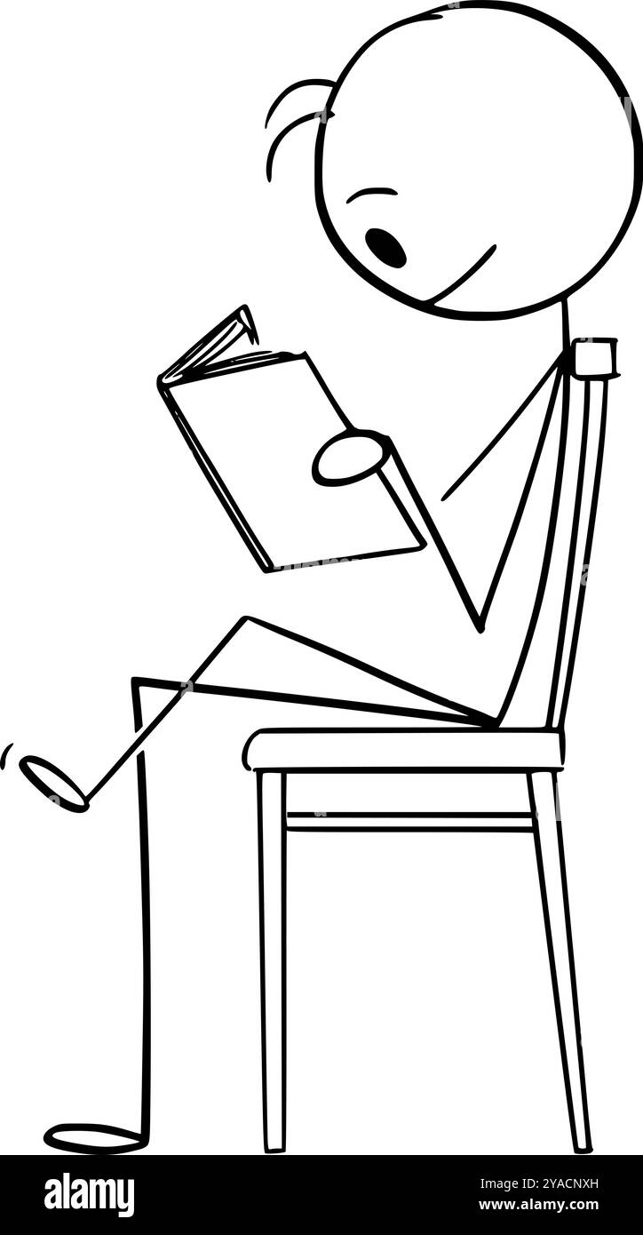 Person reading book while sitting on the chair , vector cartoon stick ...