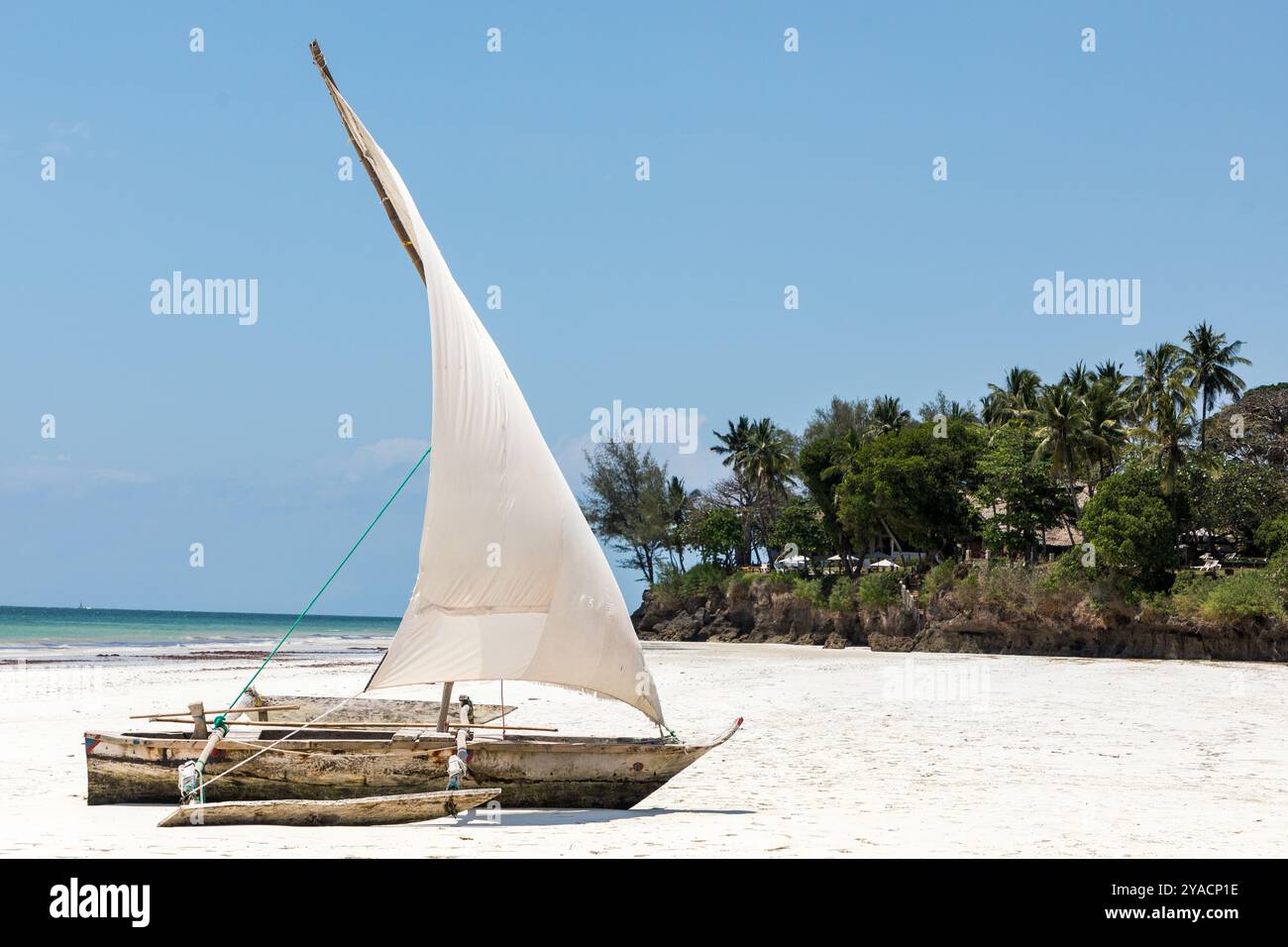 Traditional Kenyan wooden sail boat, made from mango tree wood, with ...