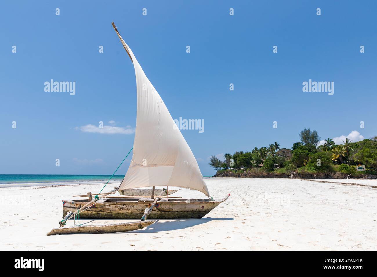 Traditional Kenyan wooden sail boat, made from mango tree wood, with ...