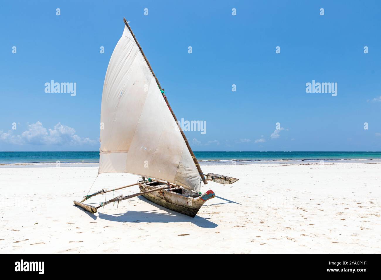 Traditional Kenyan wooden sail boat, made from mango tree wood, with ...