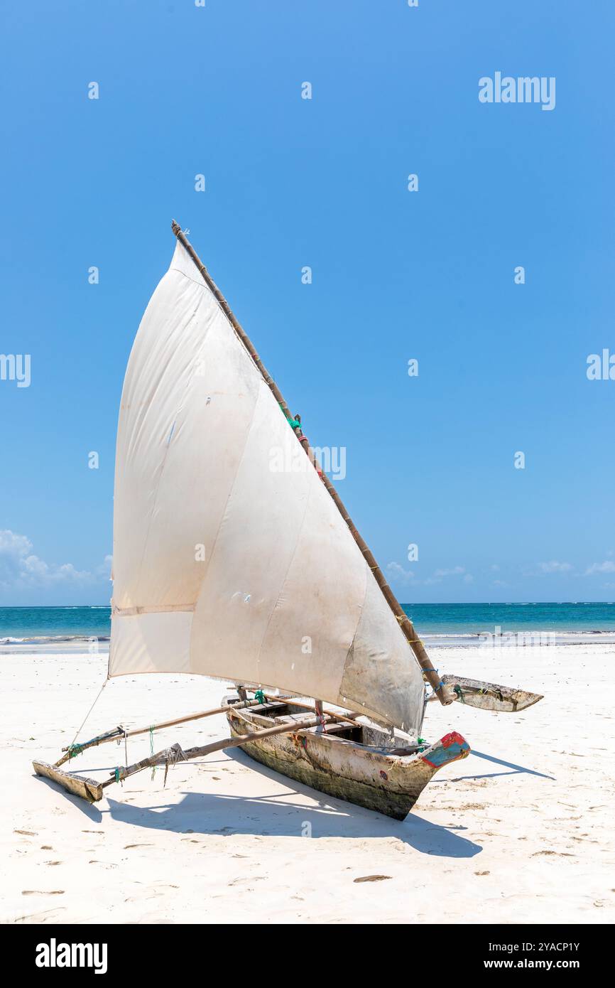 Traditional Kenyan wooden sail boat, made from mango tree wood, with ...