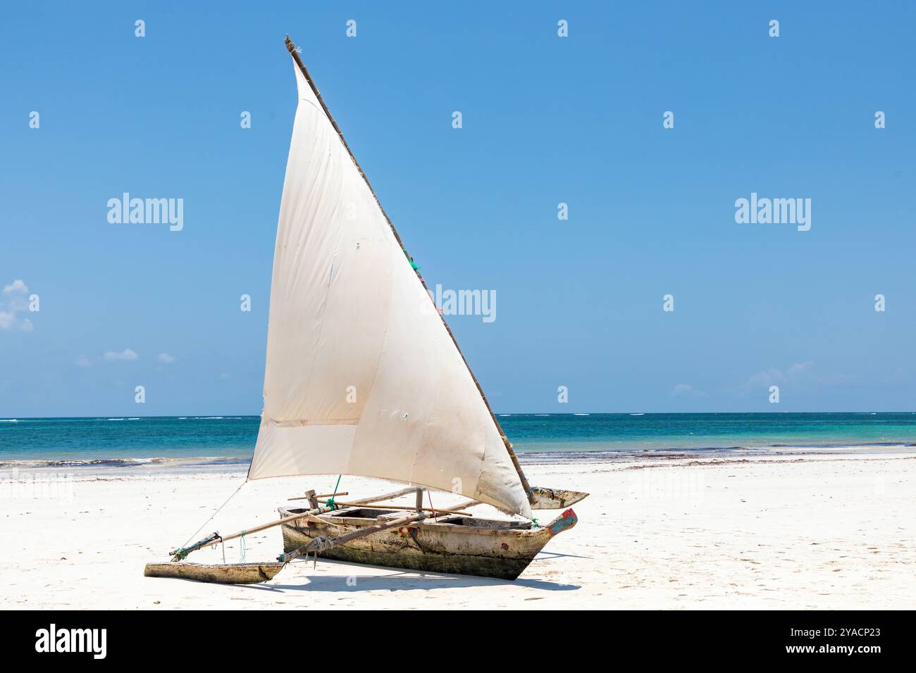 Traditional Kenyan wooden sail boat, made from mango tree wood, with ...