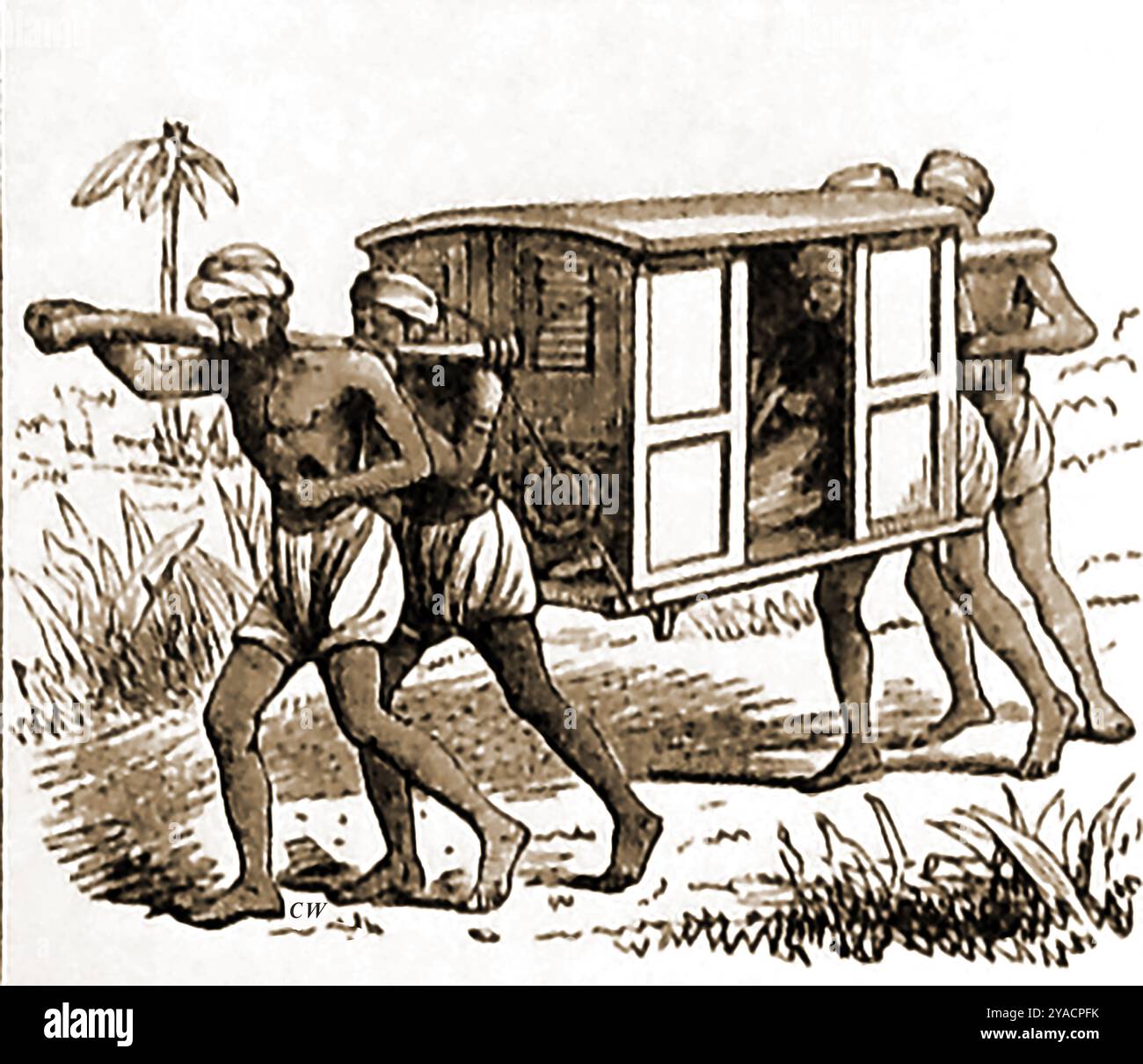 A 19th century illustration of an Indian Palaquin or Palankeen used as ...