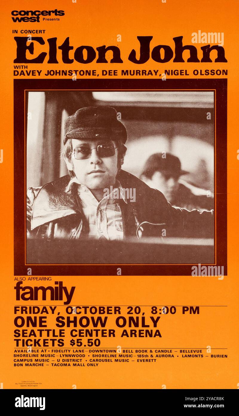 Elton John 1972 Seattle Center Arena, Washington, USA, Concert Poster ...