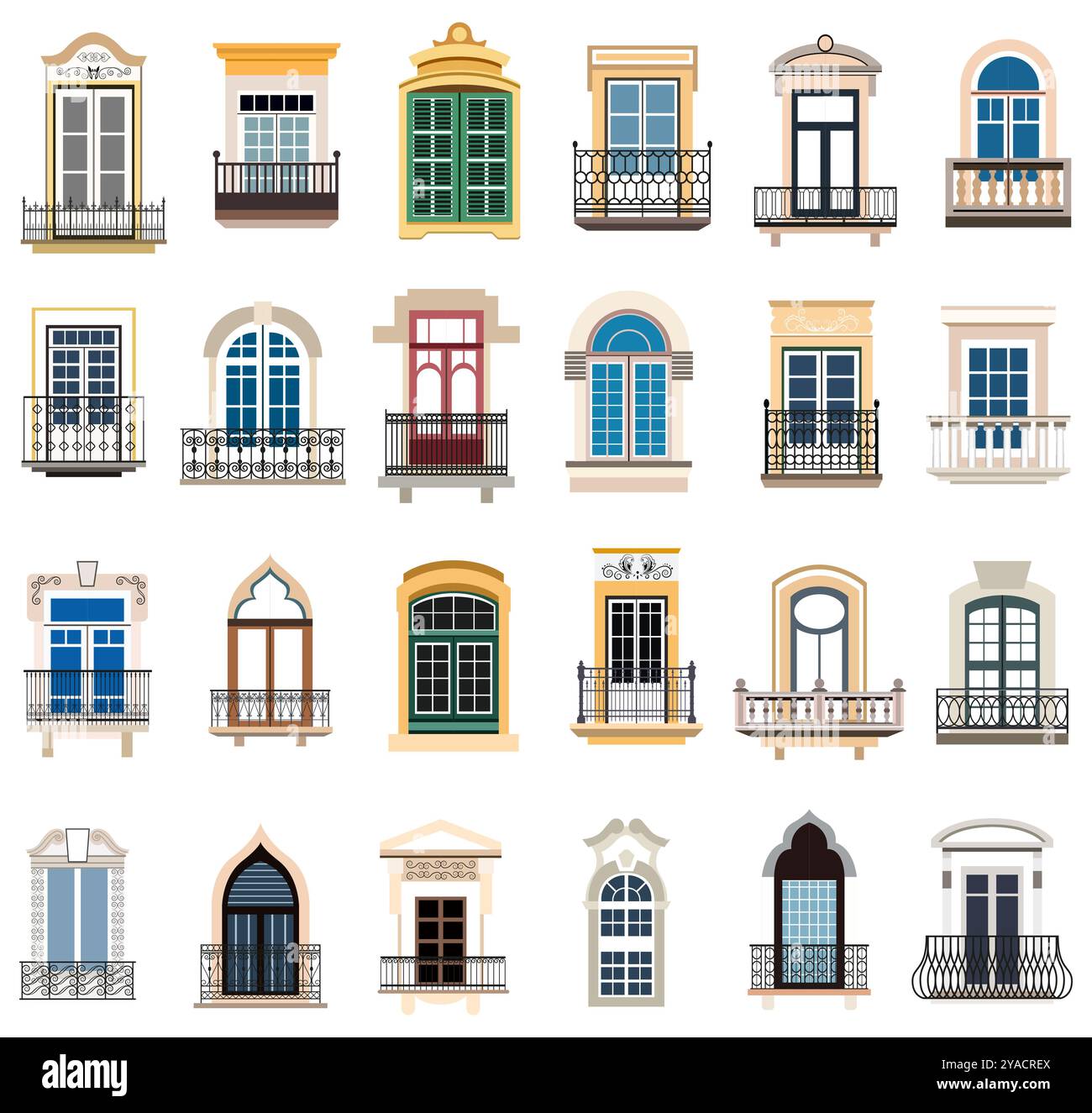 Windows vector collection. House wood and plastic window frames with ...