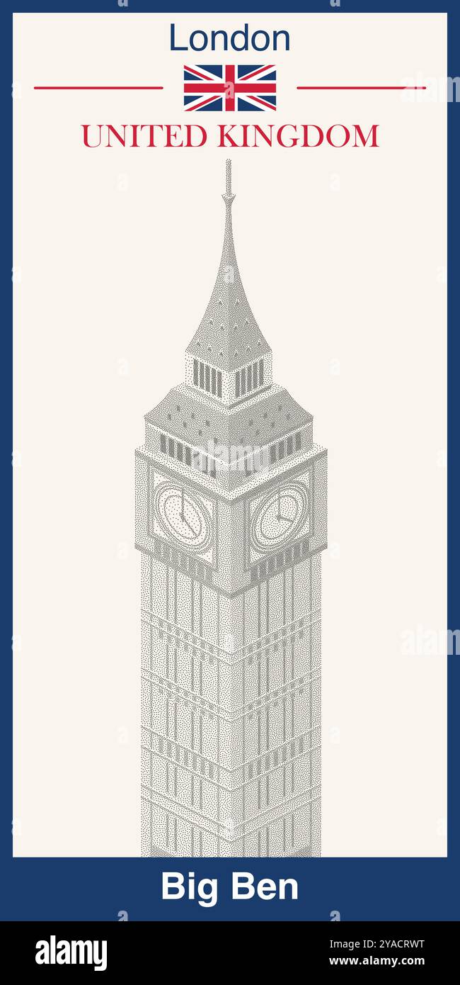 Big Ben isometric illustration made with stipple texture, pointillism ...