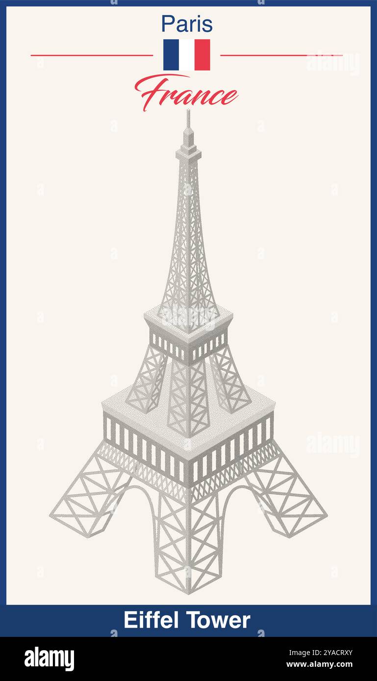 Eiffel Tower isometric illustration made with stipple texture ...