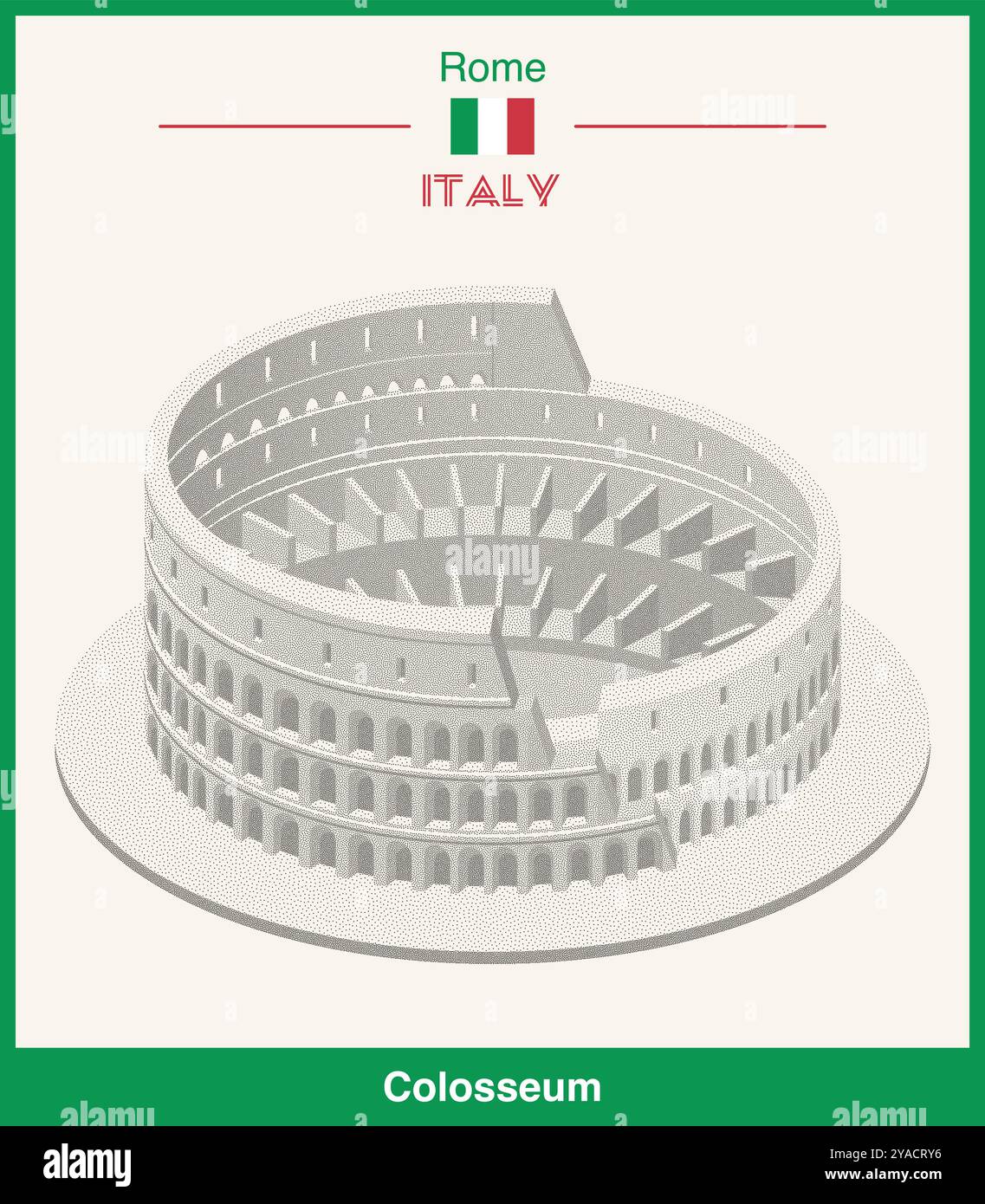 Colosseum isometric illustration made with stipple texture, pointillism ...