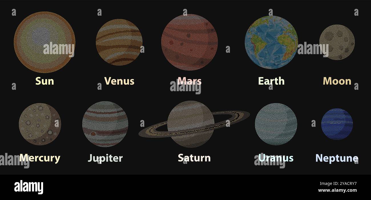 Solar system planets icons: Mercury, Venus, Earth, Mars, Jupiter, Saturn, Uranus, Neptune, and ...